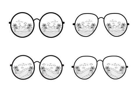 Line Art Beach Reflection Sunglasses Graphic By Nurearth · Creative Fabrica
