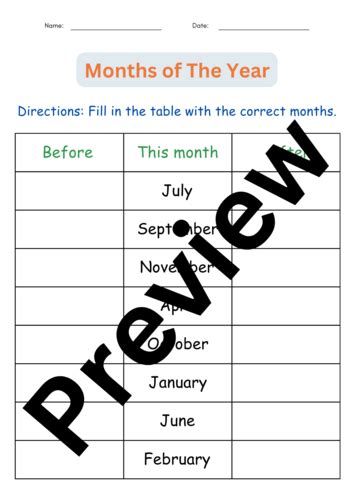 Printable Months Of The Year Worksheet Month Sequencing Activities