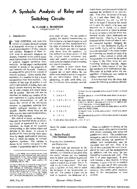 Pdf A Symbolic Analysis Of Relay And Switching Circuits By Claude E