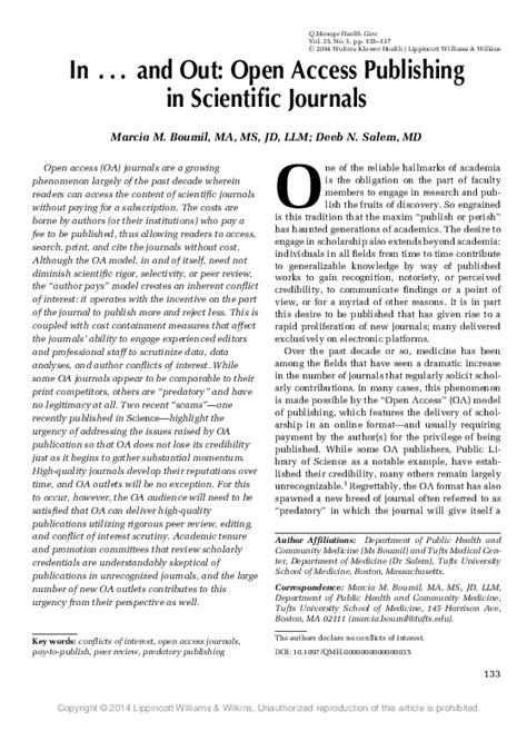 Pdf In And Out Open Access Publishing In Scientific Journals