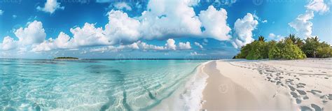 Ai Generated Beautiful Sandy Beach With White Sand And Hilly Terrain