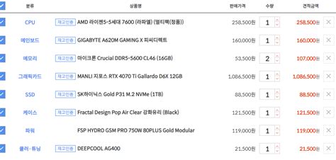 이 견적에서 메모리 바꿔야할까요 Cpu 메인보드 램 퀘이사존 Quasarzone