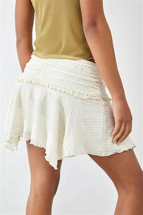 Uo White Asymmetrical Ruched Mini Skirt Urban Outfitters Uk