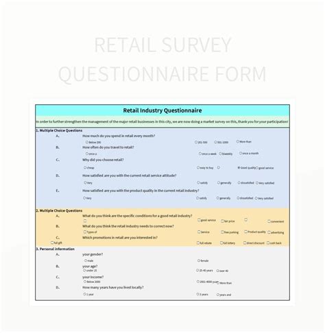 Free Questionnaire Templates For Google Sheets And Microsoft Excel Slidesdocs