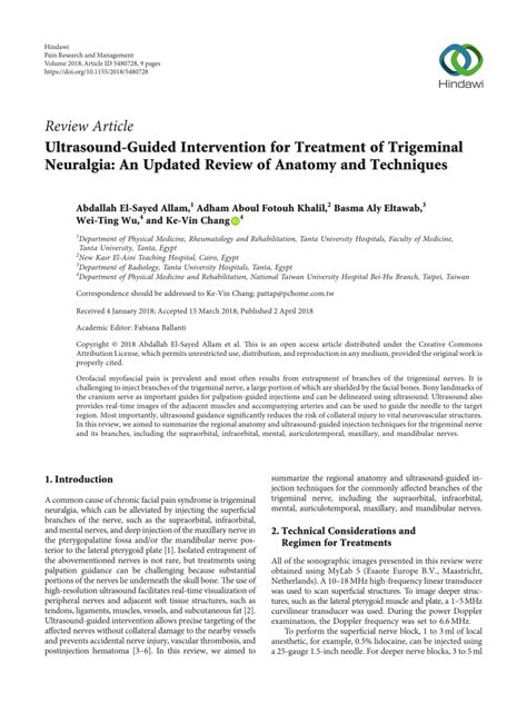 Pdf Ultrasound Guided Intervention For Treatment Of Trigeminal Neuralgia An Updated Review Of