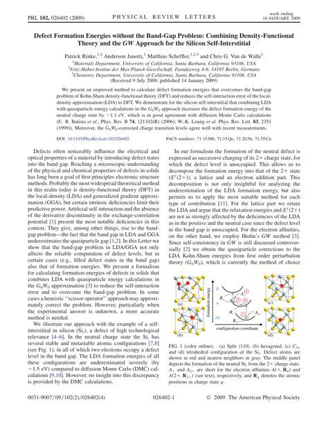 Pdf Defect Formation Energies Without The Band Gap Problem Combining