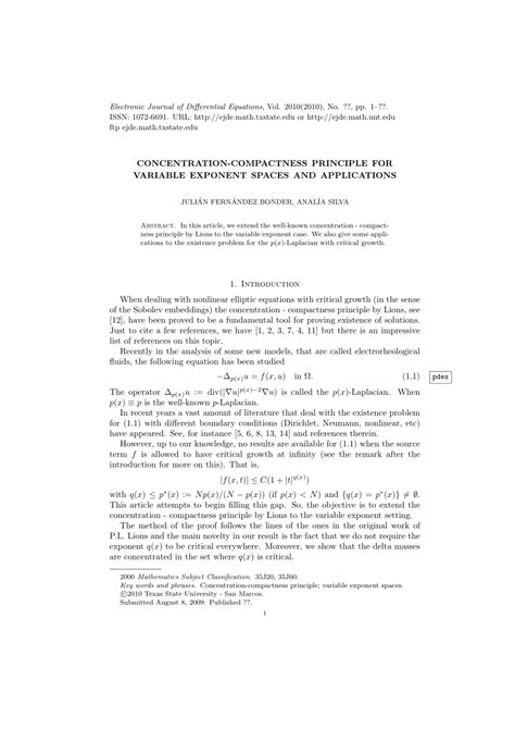 Pdf Concentration Compactness Principle For Variable Exponent Spaces