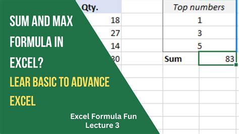 Excel Sum And Max Formulas Knowledge In Hindi Ms Excel Formulas Tutorial Part 3 Excelformulafun