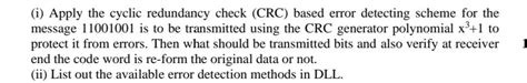 Solved I Apply The Cyclic Redundancy Check Crc Based