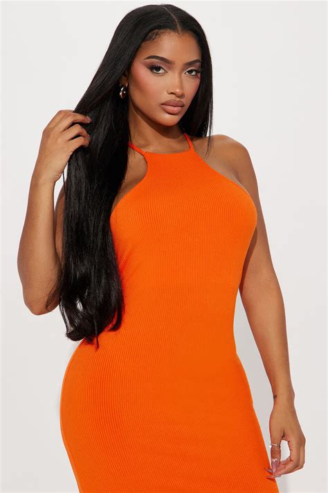 Jill Ribbed Midi Dress Orange Fashion Nova Dresses Fashion Nova