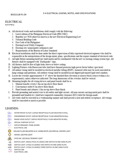 Electrical Legend Notes And Specifications Pdf Electrical Wiring Components