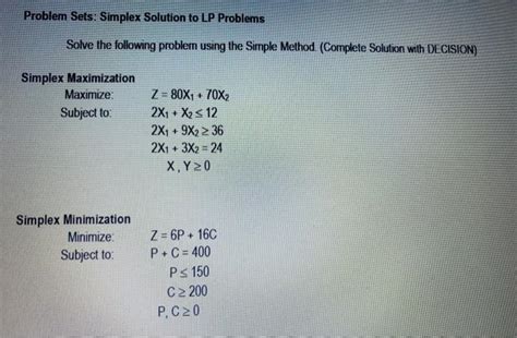 Solved Problem Sets Simplex Solution To Lp Problems Solve