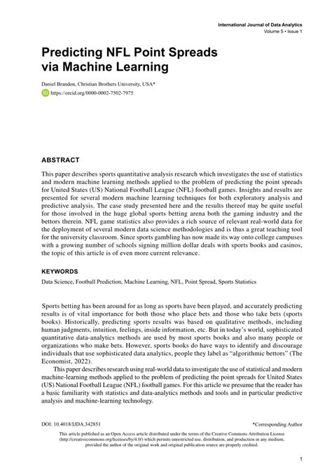 Pdf Predicting Nfl Point Spreads Via Machine Learning