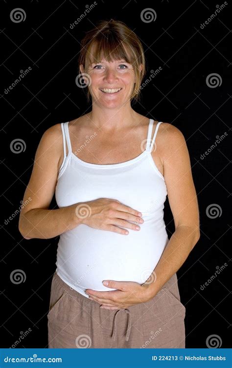 Pregnant Woman Holding Stomach And Smiling Stock Image Image Of