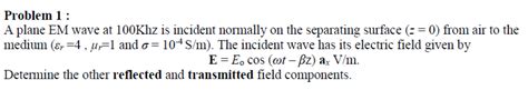 Answered Problem 1 A Plane Em Wave At 100khz Is Bartleby