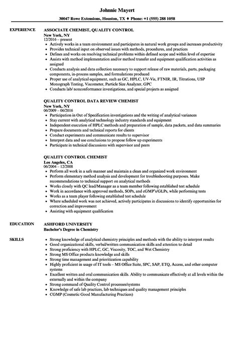 Quality Control Chemist Resume