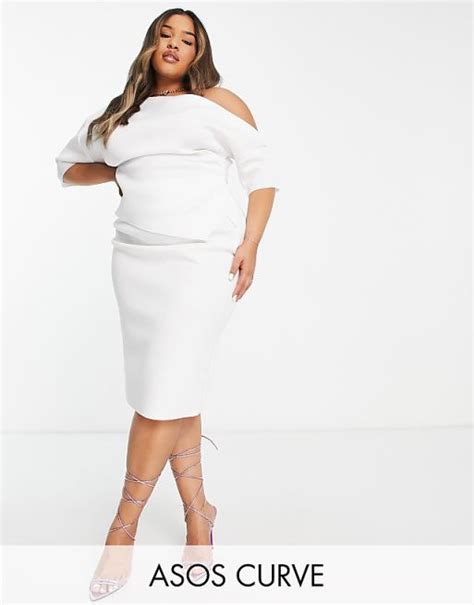 Asos Design Curve Midi Hemdkleid In Elfenbein Mit Wickeldesign Und