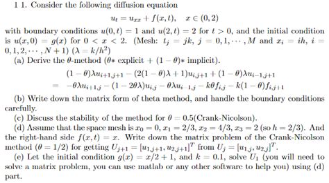 Solved 11 Consider The Following Diffusion Equation