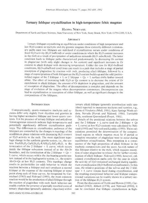 Pdf Ternary Feldspar Crystallization In High Temperature Felsic