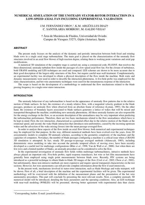Pdf Numerical Simulation Of The Unsteady Stator Rotor Interaction In