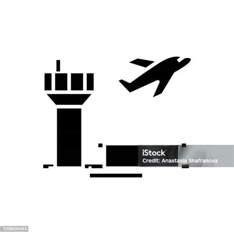 Icône Noire Daéroport Illustration De Concept Symbole Plat De Vecteur