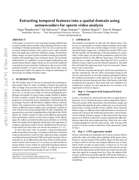 Pdf Extracting Temporal Features Into A Spatial Domain Using Autoencoders For Sperm Video Analysis