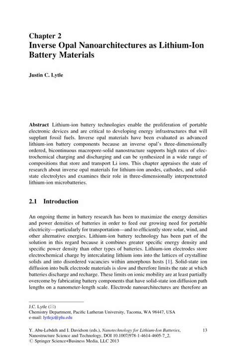 Pdf [nanostructure Science And Technology] Nanotechnology For Lithium Ion Batteries Volume 27