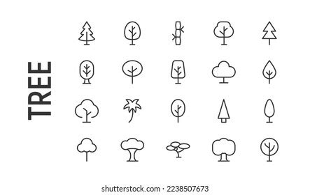 Vector Set Tree Thin Line Icons Stock Vector Royalty Free 2238507673 Shutterstock