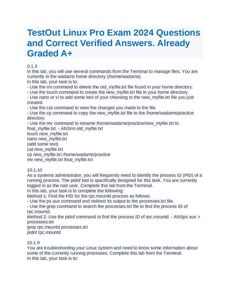 Testout Linux Pro Exam 2024 Questions And Correct Verified Answers Already Graded A Exams