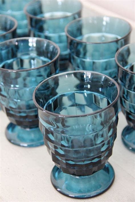 Vintage Blue Pressed Glass Tumblers Set Of 8 Vintage Dishware Retro
