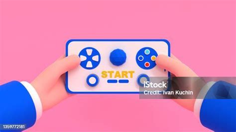모바일 게임 컨셉 게임 패드 컨트롤러와 스마트 폰을 들고 만화 인간의 손 3차원 형태에 대한 스톡 사진 및 기타 이미지 3차원 형태 여가활동 게임 손 Istock