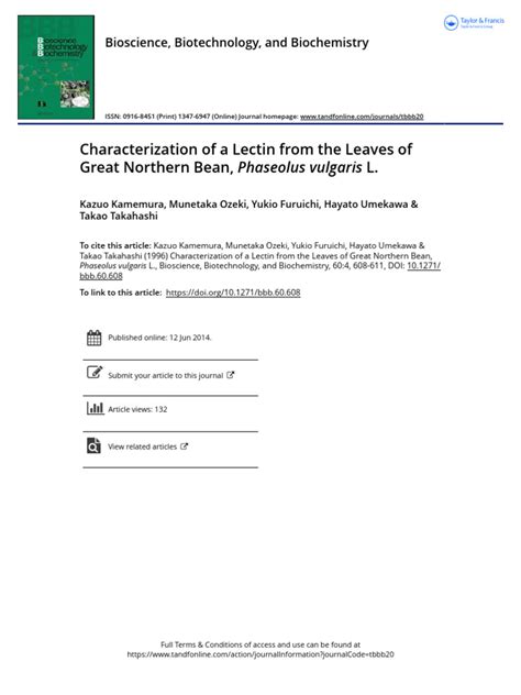 Characterization Of A Lectin From The Leaves Of Great Northern Bean Phaseolus Vulgaris L Pdf