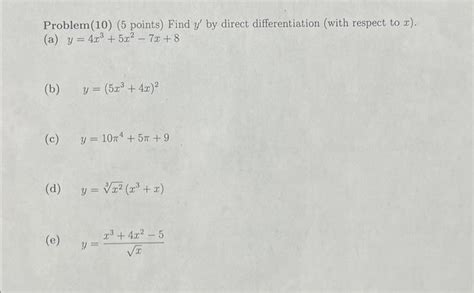 solved problem 10 5 points find y′ by direct