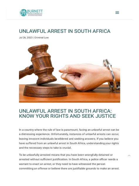 Unlawful Arrest In South Africa Burnett Attorneys And Notaries Pdf