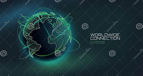 Worldwide Connection Abstract Vector Globe Telecommunication Technology Line With Trajectory Of