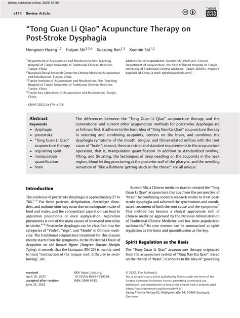 Pdf “tong Guan Li Qiao” Acupuncture Therapy On Post Stroke Dysphagia