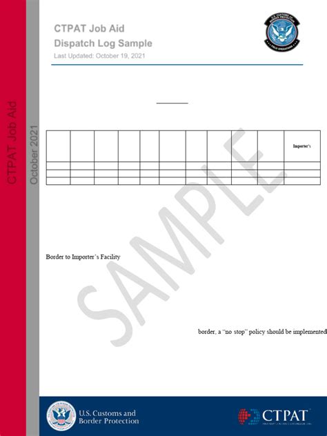 Ctpat Job Aid Dispatch Log Sample October 2021 Pdf