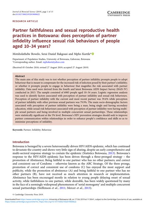 Pdf Partner Faithfulness And Sexual Reproductive Health Practices In