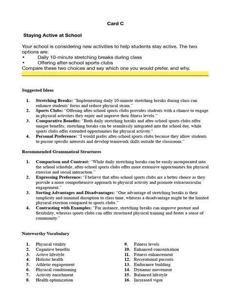 Igcse 0511 Years 24 27 Speaking Health Card C Pdf Physical