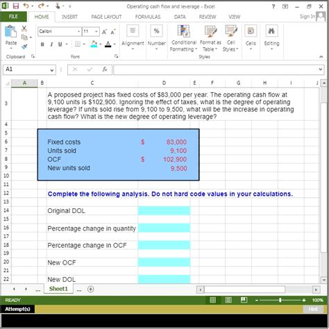 Solved Xb 5 File Home Insert Operating Cash Flow And Leverage Excel Page Layout Formulas
