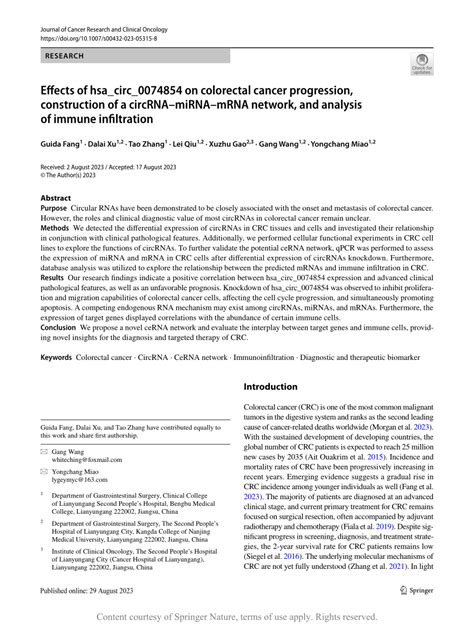 Pdf Effects Of Hsacirc0074854 On Colorectal Cancer Progression