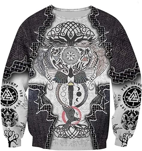 Mens Armor Crow Vegvisir Tattoo Full Zip Hoodie Norse Mythology 3d
