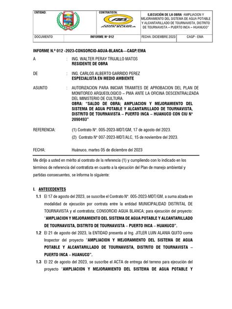 Informe 012 2023 Especialista Ambiental Plan De Monitoreo