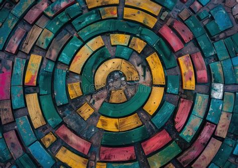 Aerial View Of Intricate Colorful Wooden Labyrinth Pathways With