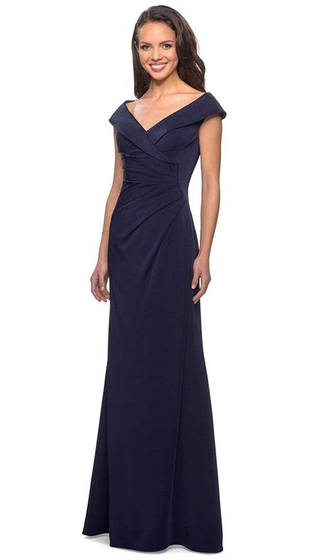 La Femme Ruched Wide V Neck Evening Dress 26523sc Couture Candy