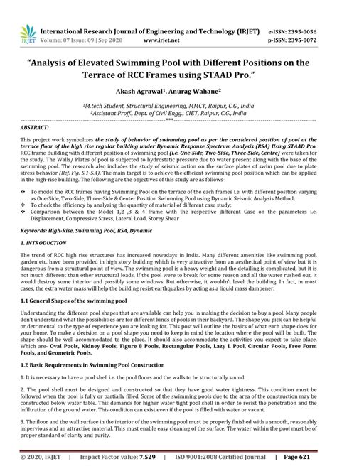 PDF Analysis Of Elevated Swimming Pool With Different Positions On