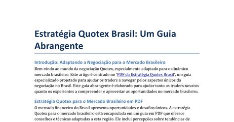 Estrategia Quotex Brasil Um Guia Abrangente Pdf Docdroid