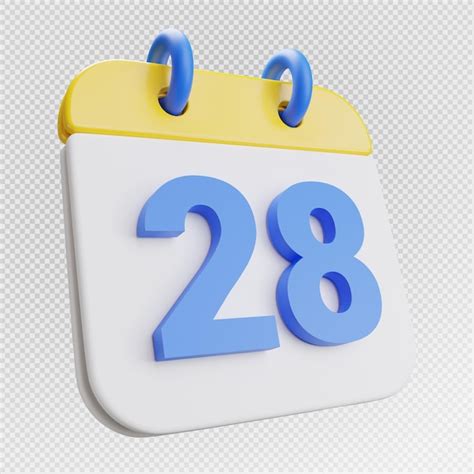 Premium PSD 3d Render Calendar 28th