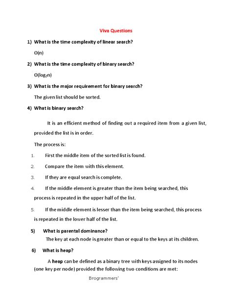 Ap Viva Material Y5gtrfed Viva Questions What Is The Time Complexity Of Linear Search Θ N