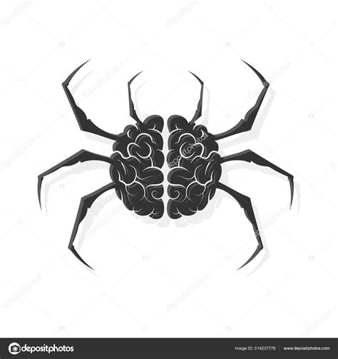 Human Brain Spider Legs Arachnophobia Concept Flat Style Illustration